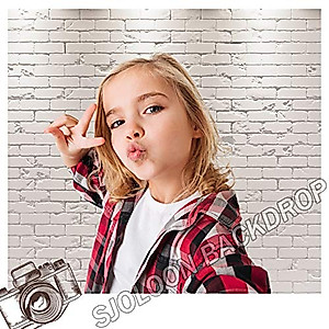 SJOLOON White Brick Photography Backdrop Brick Photo Backdrop for Birthday Photography Portrait Photoshoot Studio Props 11878 (5x7FT)