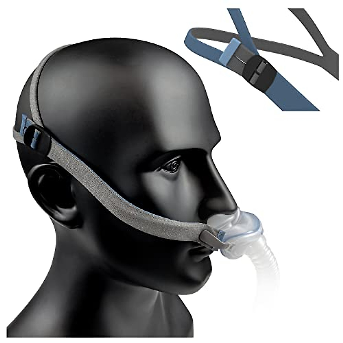 Airfit P10 / N30 Headgear Strap Upgraded CPAP Mask Replacement Straps Fully Adjustable Design Quickfit Elastic Fit for Resmed P10 / N30 Nasal Pillow System - Blue//Grey (2-Pack)