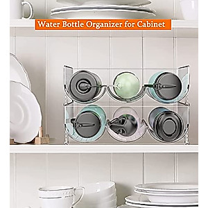 Geelyda Water Bottle Storage Organizer, 2 Pack 6 Water Bottle Holder for Cabinet - Fridge Cabinet Kitchen Organizer for Champagne Wine Water Bottles, Stackable Water Bottle Organizer for Refrigerator