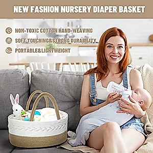 Caroeas Portable Diaper Caddy Organizer, X-Large Nursery Storage Bin with Divider, Changing Table Organizer, Baby Gift Baskets, Brown