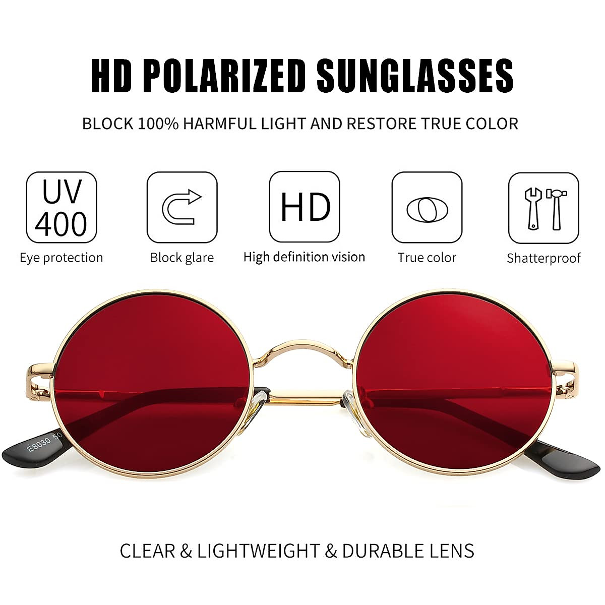 Kursan Red Circle Glasses/Small Round Polarized Sunglasses for Women Men Hippie Retro Circle Sun Glasses - 45MM (Gold/Clear Red)