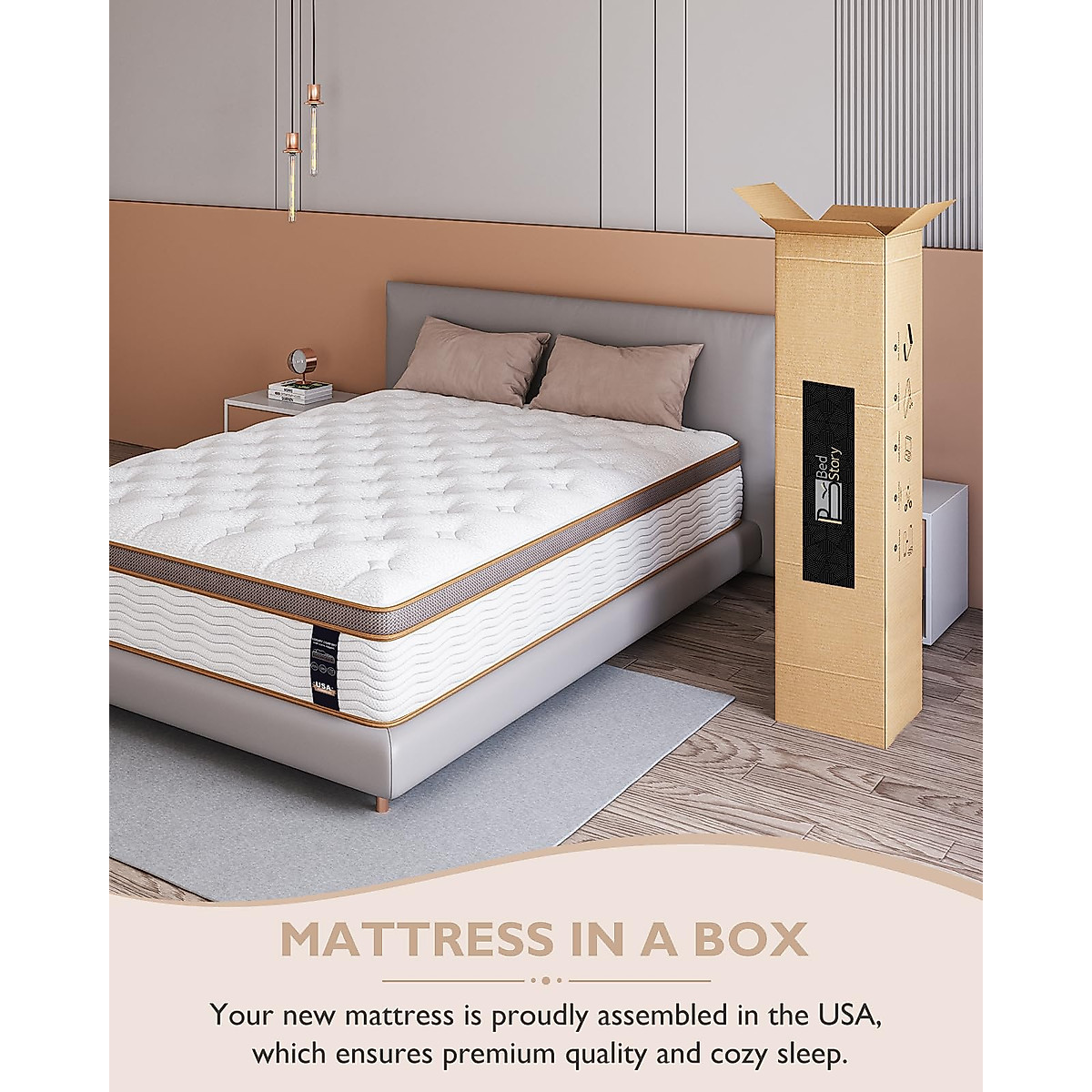 BedStory Queen Mattress - 14 Inch Hybrid Mattress in a Box - Individually Wrapped Coils for Pressure Relief and Motion Isolation