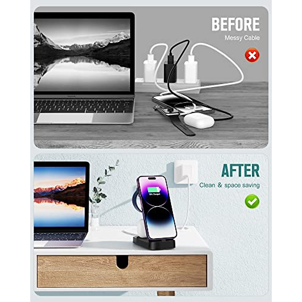 Apetiy Charging Station for Multiple Devices Apple, 3 in 1 Fast Charging Station Dock for iPhone 14/13/12/11 (Pro)/XS/XR/X/8/7/6/5, Apple Watch Series Ultra/8/7/6/SE/5/4/3/2 & AirPods with Adapter