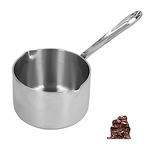 Stainless Steel Saucepan, 10oz Butter Melting Pot Butter Warmer with Dual Spouts and Long Handle Stove Top Thickened Sauce Pan for Milk Butter Sauce