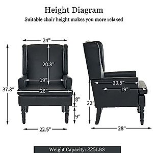 LOVSPATIO Faux Leather Accent Chair, Mid-Century Upholstered Living Room Chairs, Comfy Single Recliner Sofa with Arm and Wood Legs for Bedroom Waiting Room Office - Black