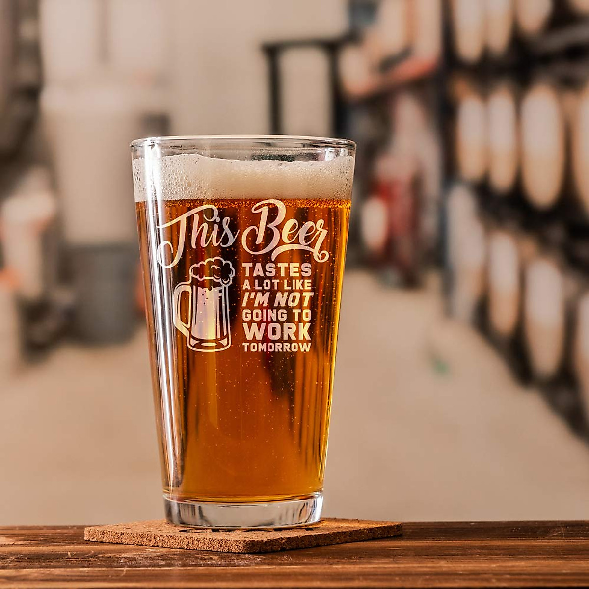 Best Retirement Gift Beer Glass - Funny Etched 16 oz Pint - This Beer Tastes a lot Like Im Not Going to Work Tomorrow - for the retired Postal Worker, Firefighter, Accountant, Pilot, Boss, Grandpa