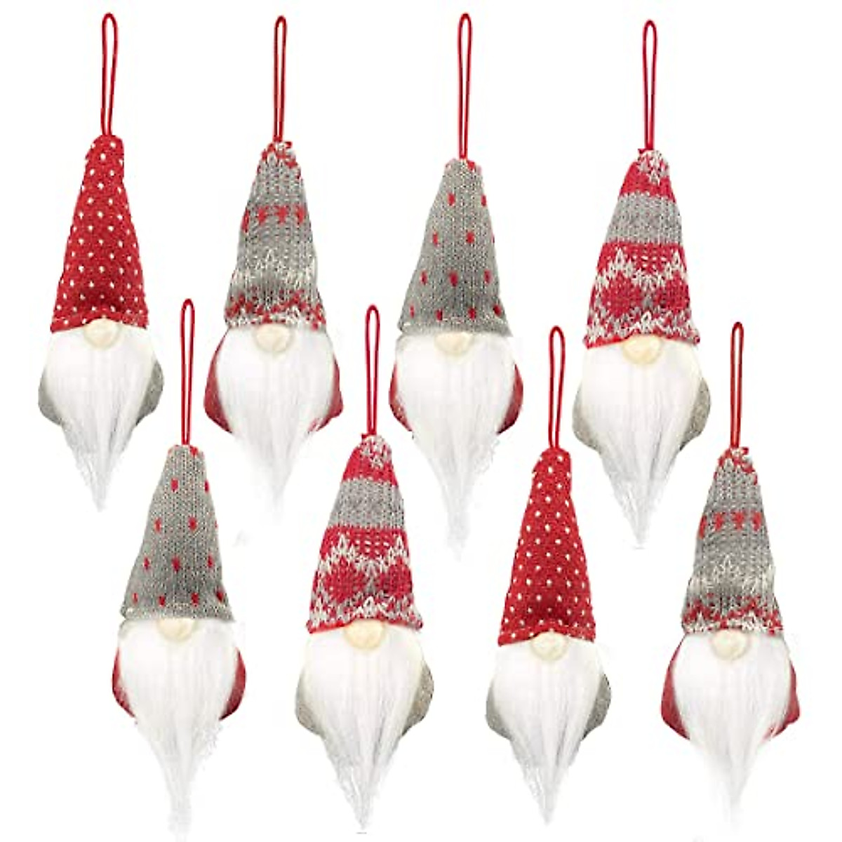 Gnomes Christmas Tree Ornaments Set of 8, Christmas Ornaments 2022 Handmade Plush Gnomes Santa Elf Hanging Home Decorations Holiday Decor