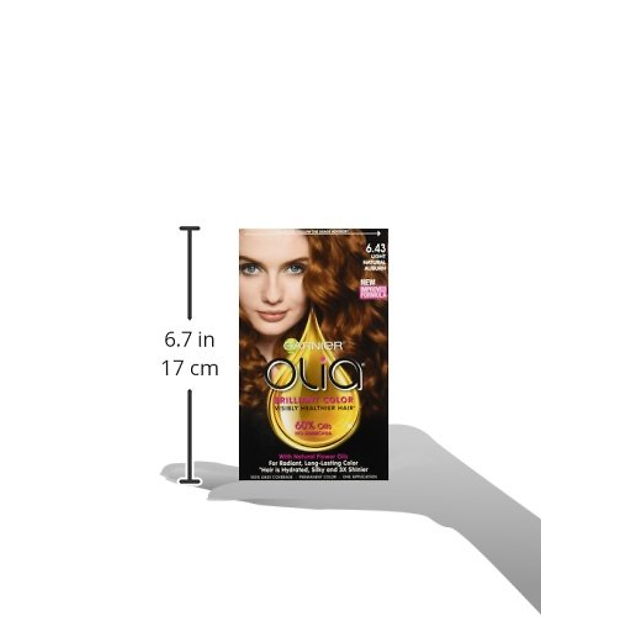 Garnier Olia Ammonia Free Permanent Hair Color, 100% Gray Coverage (Packaging May Vary), 6.43 Light Natural Auburn, Red Hair Dye, Pack of 1