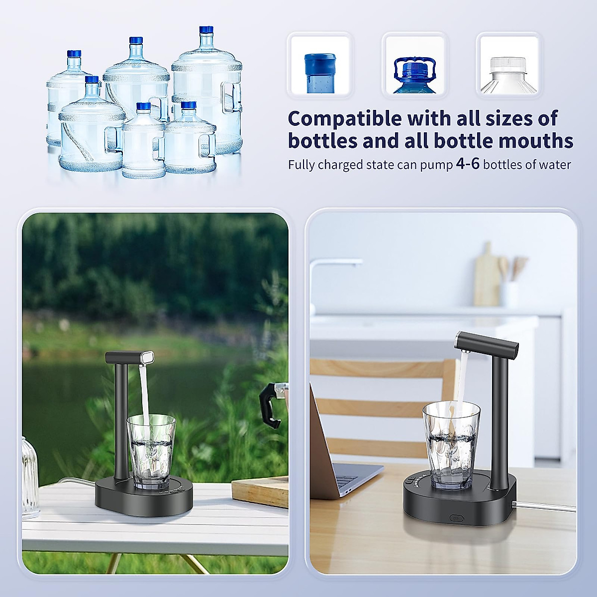 Water Dispenser - Desk Water Dispenser for 5 Gallon Bottle, Low Decibel Bedside Water Dispenser, Intelligent 7 Levels Ounce Portable Detachable Water Jug Pump for Camping Home Office Kitchen Travel