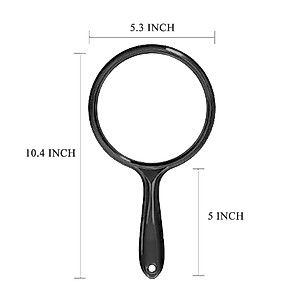 TOPYHL Makeup Hand Mirror, Double-Sided 3X 1x Magnifying Large Travel Handheld Mirror Cosmetic Mirror Acrylic Clear Finish Round Mirror (Black)