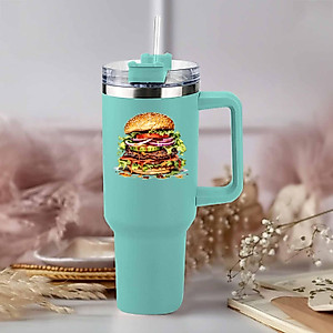 40 Oz Insulated Tumbler with Handle and Straw,Classical Beef Burgers Stainless Steel Vacuum Insulated Travel Mug,Leak-proof Water Bottle Iced Coffee Cup,Western Cuisine Vegetable