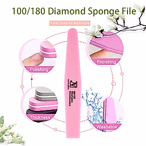 Sponge Nail File and Buffer for Nail Art Care Double Sides - Sponge and Emery Boards Professional Nail File Designed in 80/100 Grit Manicure Nail Tools Pack of 6Pcs Color Pink