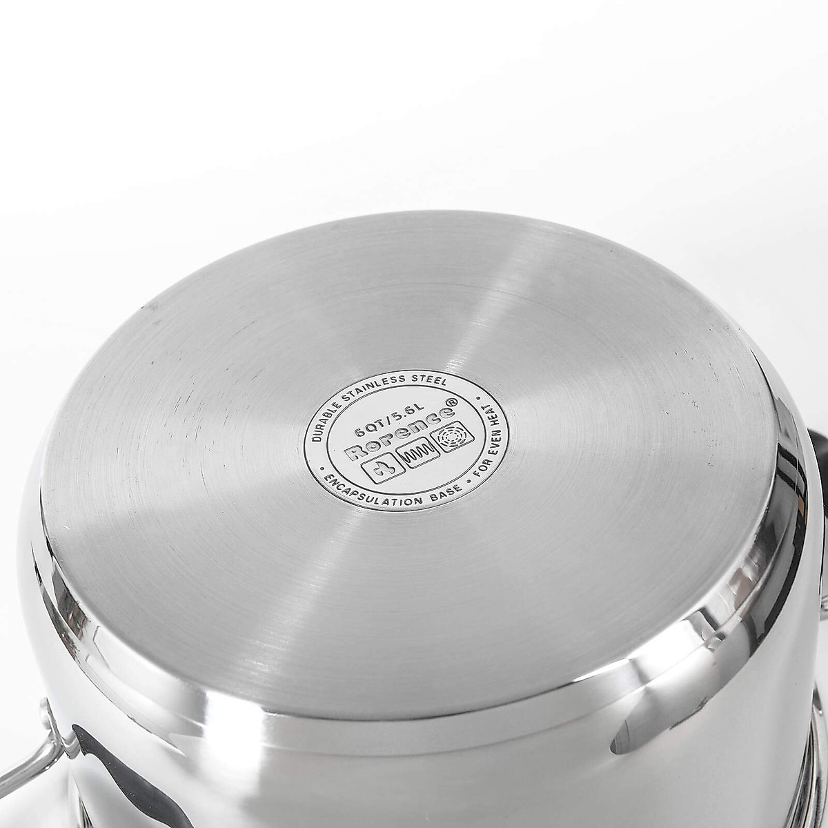 Rorence Stainless Steel Stock Pot with Lid: 6 Quart Stockpot Pasta Pot with Two Side Spouts, capsule Bottom, Strainer Glass Lid