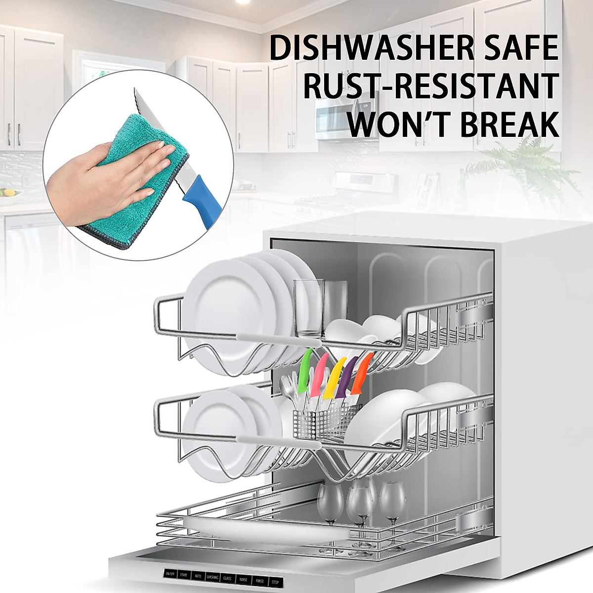 Eocogup Steak Knives,4.5'' Serrated Steak Knives Set of 6,Dishwasher Safe,Resists Rust,Ultra Sharp and Won't Have the Feeling of Shred Your Meat,High Carbon Stainless Steel Color Handle