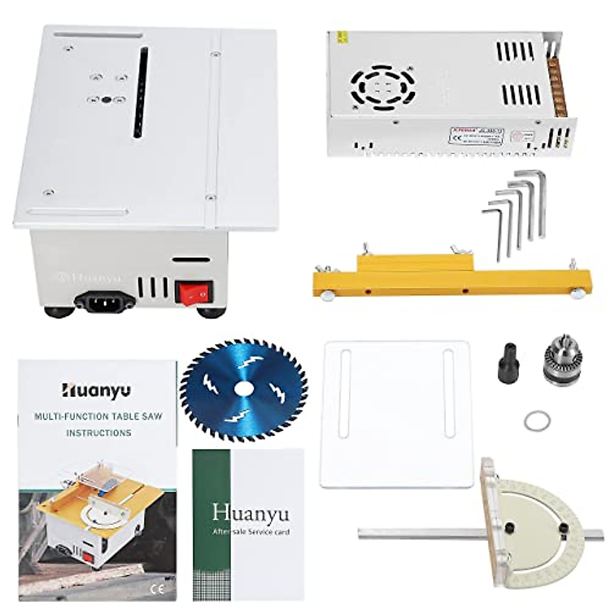 Huanyu Mini Table Saw Upgraded 300W 9000RPM Precision Multifunctional Table Saws Woodworking Lathe Polishing Bench Handmade Adjustable Blade Model Electric Portable Cutting Saw For DIY Crafts (Group1)