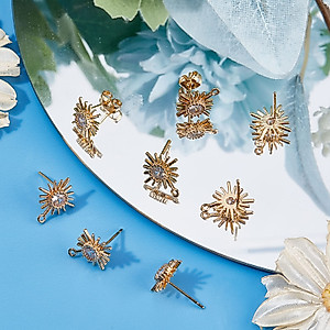 Beebeecraft 10Pcs/Box 18K Gold Plated Sun Earring Findings Cubic Zirconia Earring Posts with Sterling Silver Pins and Butterfly Earring Backs for DIY Earring Jewelry Making