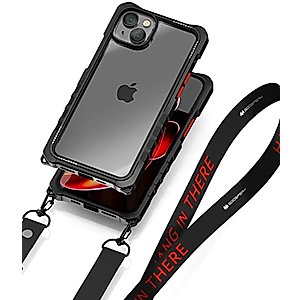 GOOSPERY Z Bumper Crossbody Compatible with iPhone 14 Plus Case [Strap Included] Shock Absorbing Dual Layer Structure TPU Edge Crystal Clear PC with Strap Outdoor Design, Black