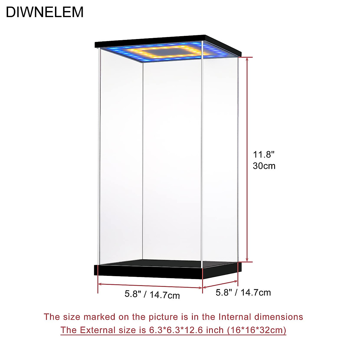DIWNELEM Acrylic Wine Bottle Display Case with LED Light Display Stand Wine Display Case Protector Dustproof for Red Wine,Champagne,Liquor,Whiskey,Beer,Beverage Bottle (5.8 * 5.8 * 11.8")