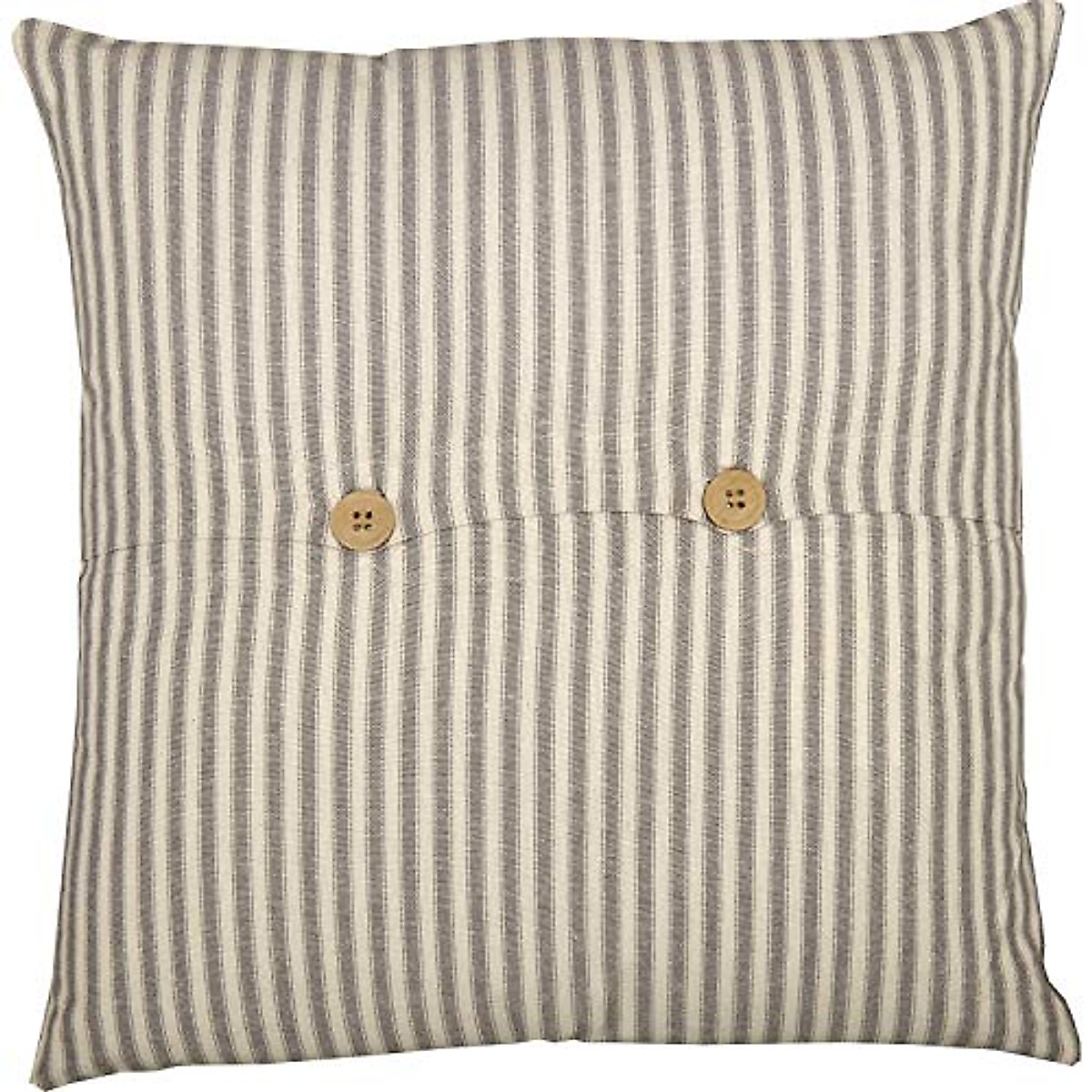 VHC Brands Grace Ticking Striped Textured Cotton Farmhouse Bedding Square 18x18 Filled Pillow, Creme White