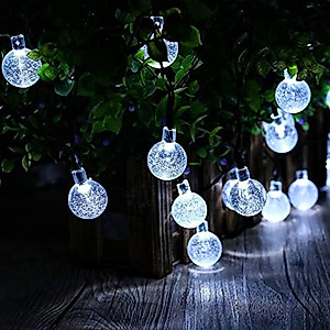 Solar Outdoor String Lights, Waterproof Crystal Ball Lights,8 Mode Indoor/Outdoor Fairy Lights, Decorative Lighting for Home, Garden, Party, Festival (Pure White,5m 20 LEDs)