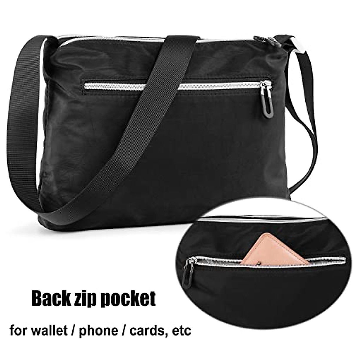 Medium Crossbody Purse Bag with Inside Key Hook Shoulder Bag for Everyday Travel Waterproof Nylon (Black)