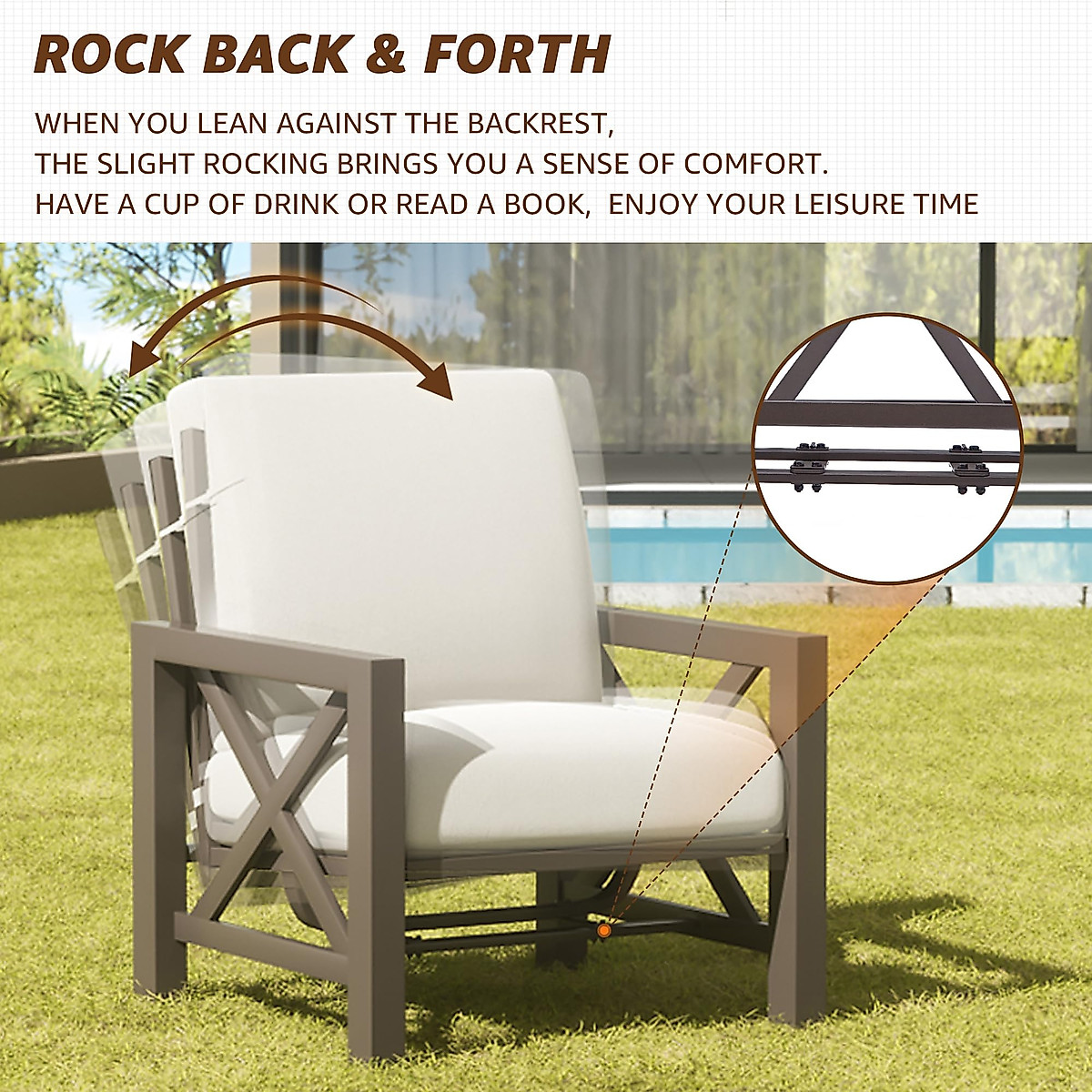 NATURAL EXPRESSIONS Patio Furniture Sets, 4 Pieces Outdoor Furniture Modern Metal Patio Sectional Sofa Conversation Set,2 Motion Rocking Chairs,6.5" Olefin Cushions for Yard,Porch,Poolside