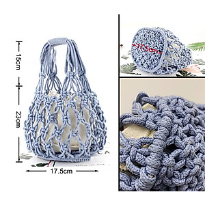 Nice Pies New Straw Bag Cotton Thread Woven Bag Portable Net Bag Casual Bucket Handbag Summer Beach Purse for Women/Girls