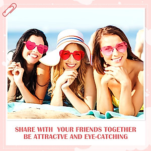 TOODOO 4 Pieces Heart Shape Rimless Sunglasses Transparent Candy Color Party Eyewear (Pink Series)