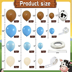 158 PCS Blue Cow Balloons Arch Garland Kit Cow Party Decorations for Baby Shower Birthday Farm Western Cowboy Theme Party Supplies Decorations