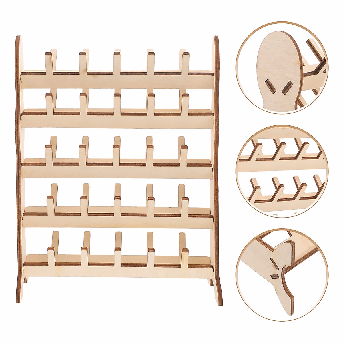 EXCEART Spools Wooden Thread Rack Thread Holder Organizer Wall-Mounted with Hanging Hooks for Embroidery Quilting and Sewing Threads