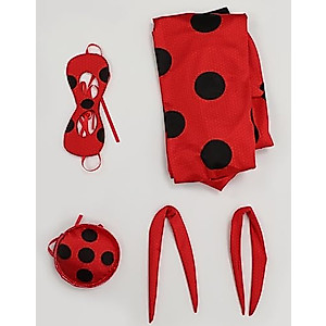 Miraculous Women's Classic Ladybug Screen Printing Jumpsuit with Eye Mask and Yoyo Bag Cosplay Costume (Large)