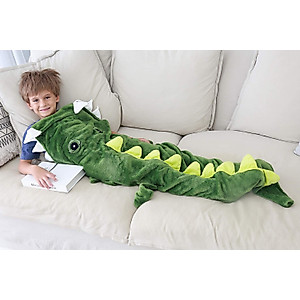 Crocodile Animal Tail Blanket, Soft Flannel Fleece Snuggle Blanket Sleeping Bag for Kids Teen Boys Girls