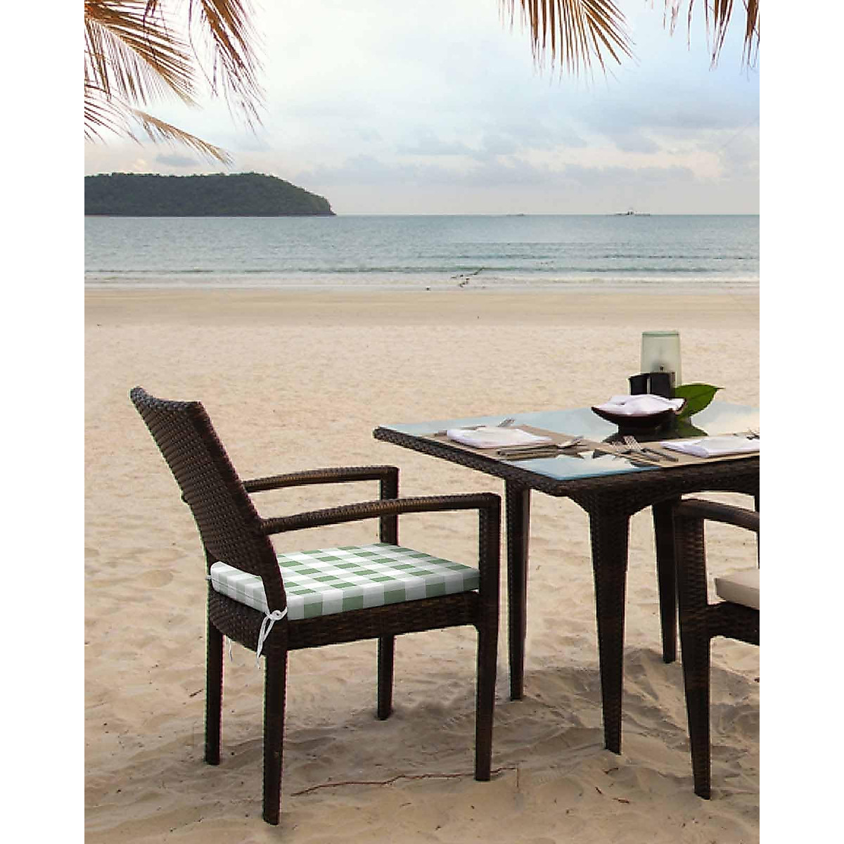 Onekaccu 2 Pack Indoor/Outdoor Seat Cushion Cover, Sage Green Cushion Seat Cover Waterproof Chair Cushion Slipcovers Pad with Ties for Patio Garden Spring Summer Buffalo Plaid 24Lx24W