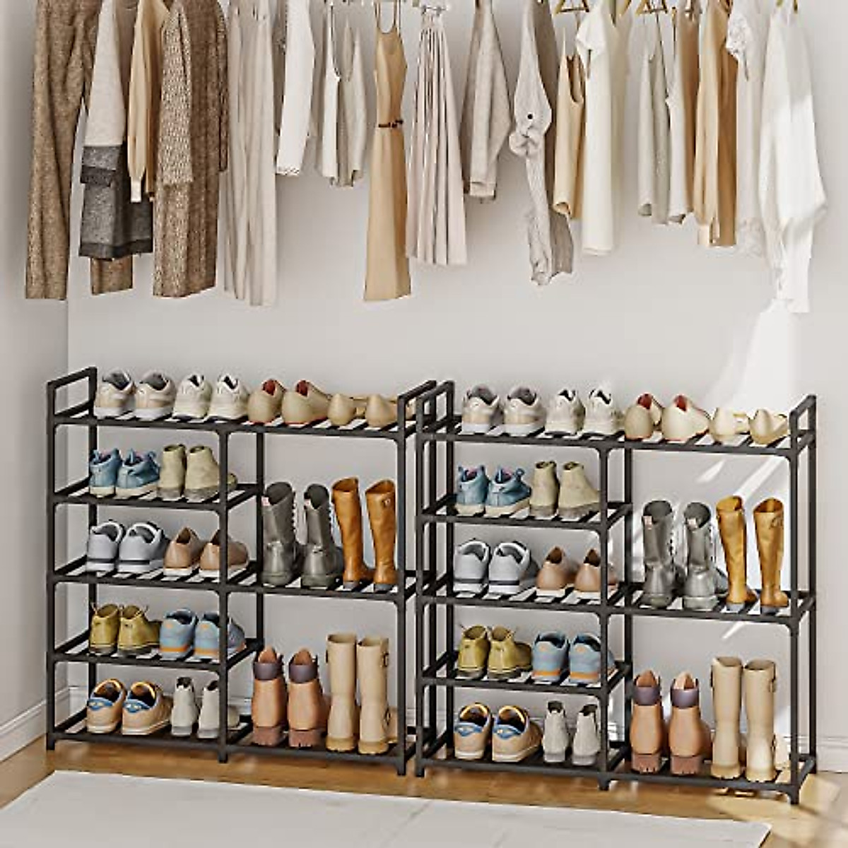 Bambooster 5 Tier Shoe Rack for Entryway,Free Standing Shoe Organizer for Closet Stackable Storage Black