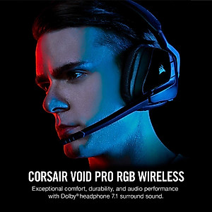 CORSAIR Void PRO RGB Wireless Gaming Headset - Dolby 7.1 Surround Sound Headphones for PC - Discord Certified - 50mm Drivers - Carbon