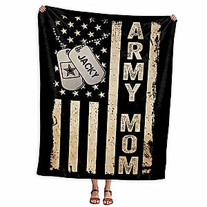 Army Mom, Army Dad US Flag Blanket Personalized Blanket Gift for Military Mom, Dad Ideas Gifts for Birthday, Mothers Day, Birthday, Blanket Customized, White