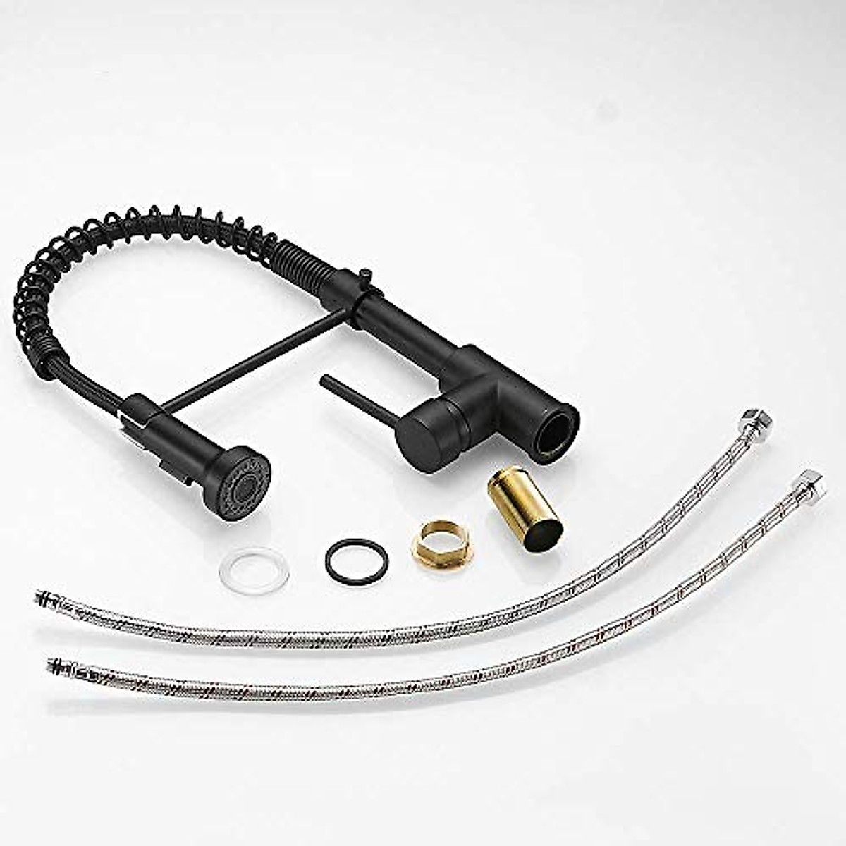 OWOFAN Modern Single Handle Spring Kitchen Faucet with Pull Down Spray, Matte Black Kitchen Sink Faucet 866080R