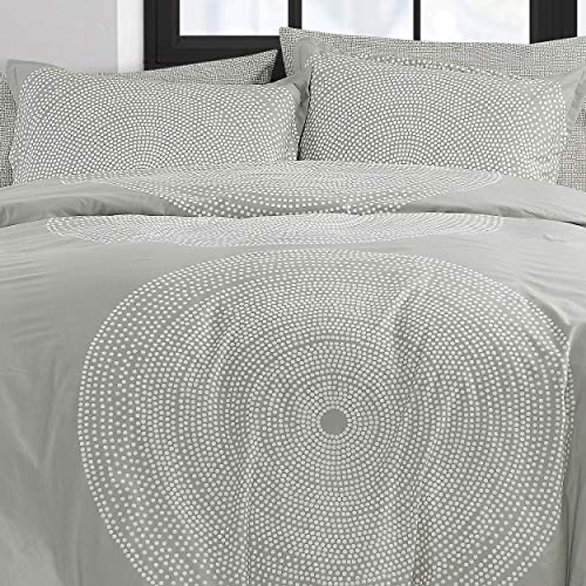 Marimekko - Queen Comforter Set, Smooth Cotton Percale Bedding with Matching Shams, Medium Weight Home Decor (Fokus Grey, Queen)