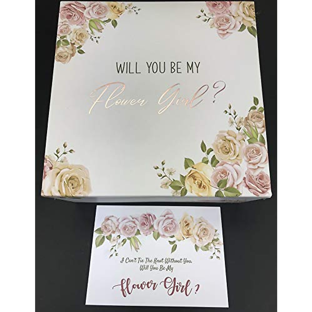 Set of 2 Flower Girls Proposal Gift Boxes 8x8x4 inches with Rose Gold Foil Letters & 2 Proposal Cards. (2 Flower Girl, 2)