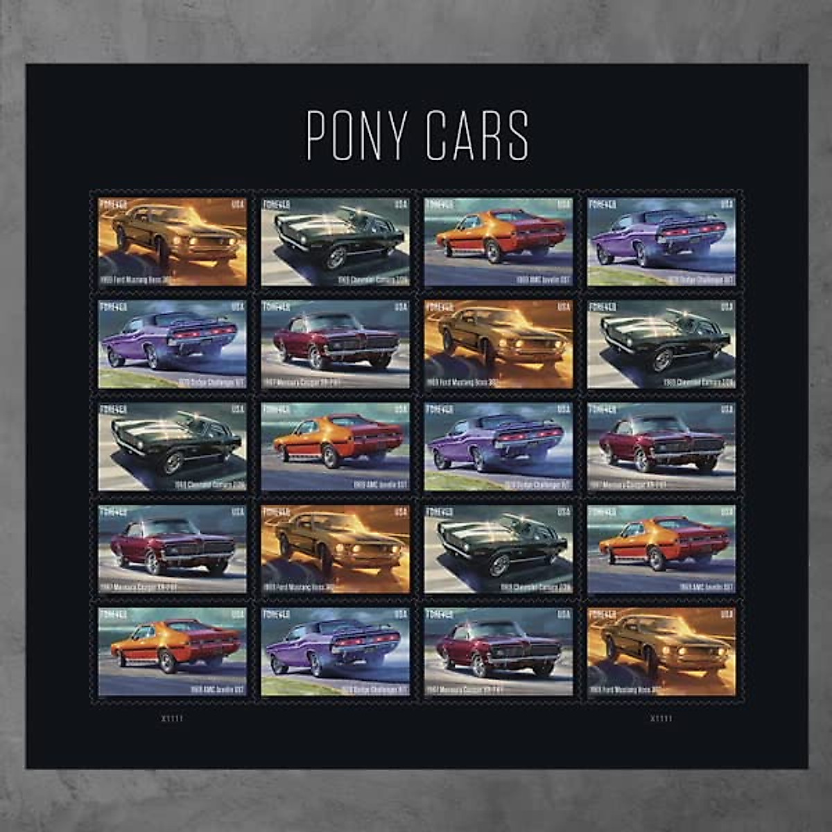 Pony Cars (Sheet of 20) First-Class Mail Forever Postage Stamps Scott #5715-5719