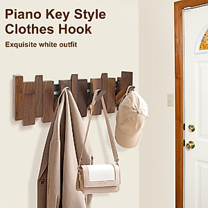 DABRORICESTAR Natural Wood Wall Piano Coat Rack | Handmade Wooden Wall Coat Rack | 6 Magnetic Flip Hooks | Made of Walnut Wood, Wall Art Hooks