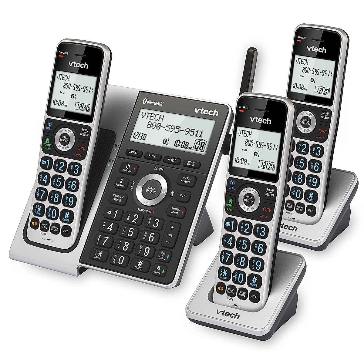 VTech VS306-3 DECT 6.0 3 Handsets Cordless Home Phone with Bluetooth, Answering System, Smart Call Blocker, Caller ID Announce, Backlit Display, Duplex Speakerphone (Silver & Black)