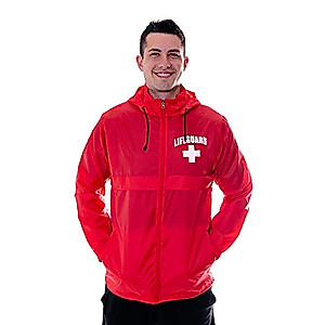 Officially Licensed LIFEGUARD Mens and Womens Unisex Fit Zipper-up Windbreaker Water Resistant Rain Jacket with Hood (M)