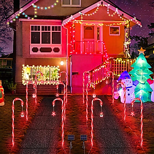 ALFIOT Solar Christmas Candy Cane Lights,Red Lights 12 Pack Upgraded Pathway Stake Lights Outdoor, 8 Modes 2000Mah Lights Walkway Outdoor Markers with Stakes for Garden Patio Xmas Decorations (22'')