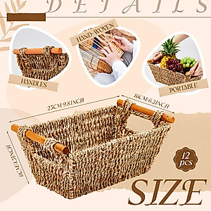 Marsui 12 Pcs Small Wicker Baskets for Gifts Empty Hand Woven Seagrass Rattan Towel Baskets for Bathroom Bin Organizer Shelf Pantry Baskets for Gifts Storage Towel Kitchen Toilet Living Room (Brown)