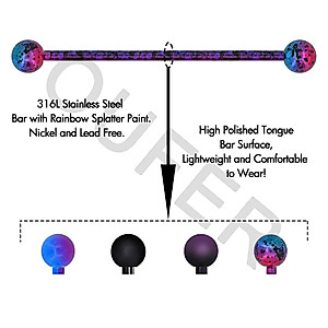 OUFER 14G 4PCS Stainless Steel Industrial Barbell Purple Black Splatter Industrial Earrings Industrial Piercing Jewelry for Women