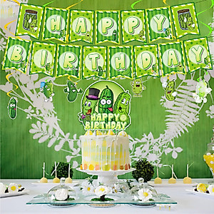 35 Pieces Pickle Party Decoration, Include Funny Pickle Birthday Banner Honeycomb Centerpieces Cake Topper Pickle Party Latex Balloons for Birthday Baby Shower Party Supplies