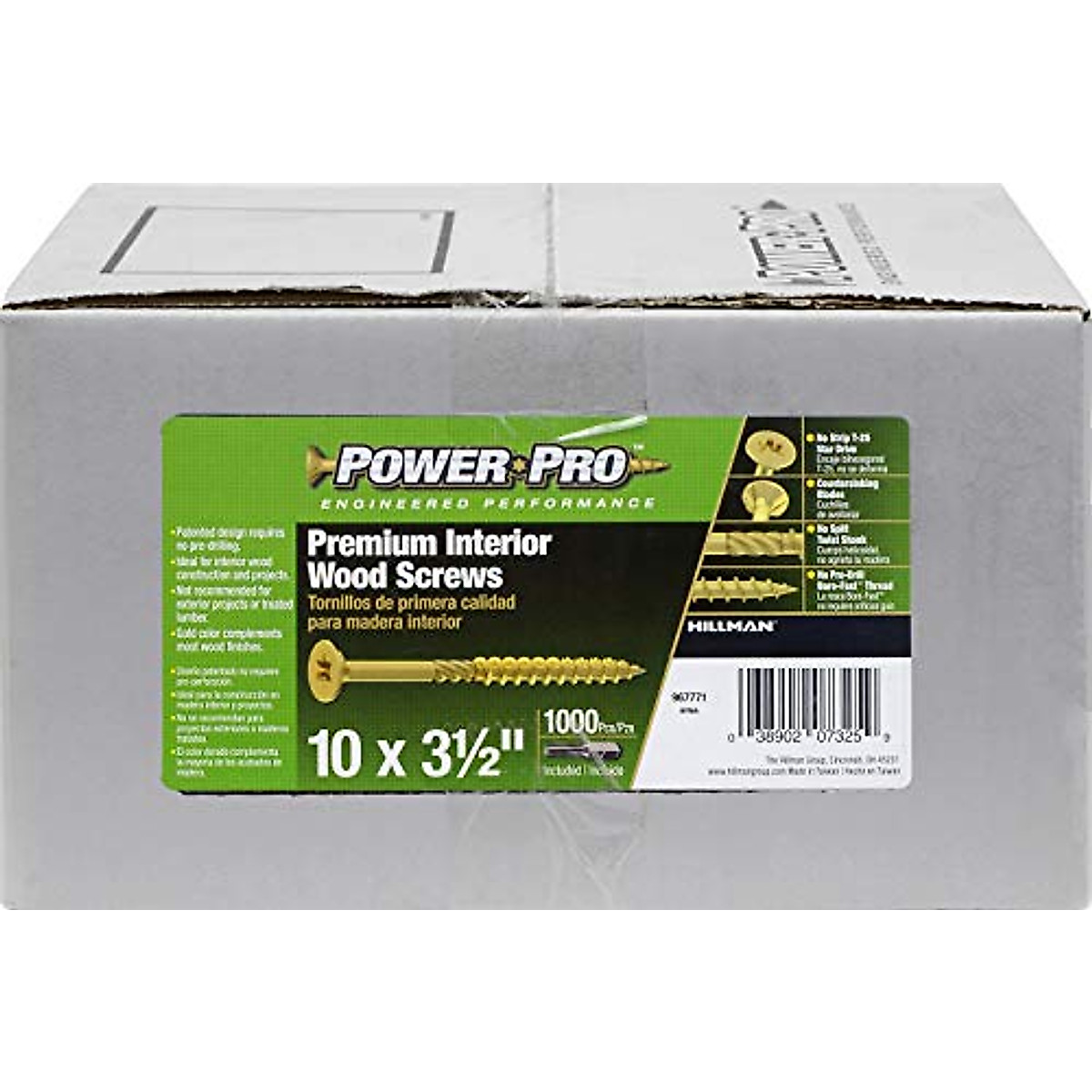 Power Pro 967771 Wood Screws, #10 x 3-1/2, Premium Star Drive Indoor Cabinet Screws, Gold Yellow Zinc, 1/4 Keg, 1000 pcs