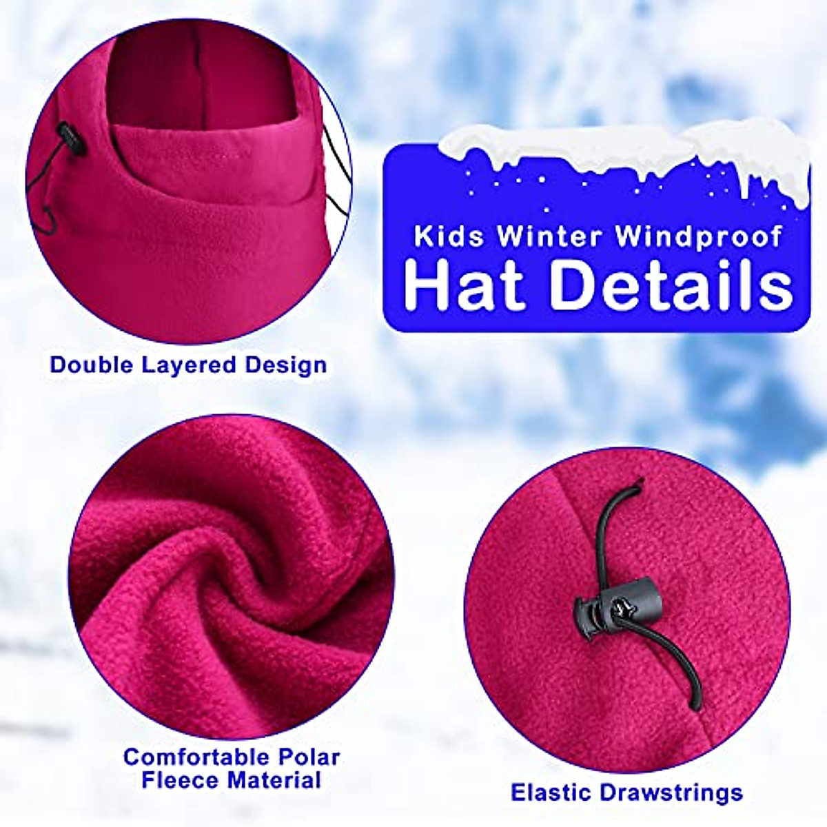 Handepo 4 Pack Kids Winter Ski Balaclava Mask Gloves Set Windproof Face Mask Winter Hat Snow Gloves for Boys Girls(Pink, Purple)