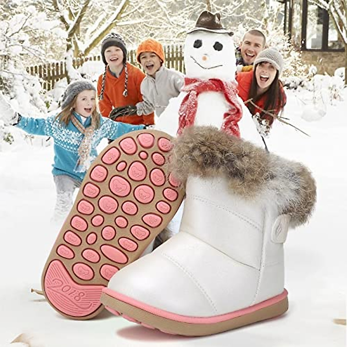 CIOR Toddler Snow Boots for Girls Boys Winter Warm Kids Button Boots Outdoor Shoes TXA-88-White-26